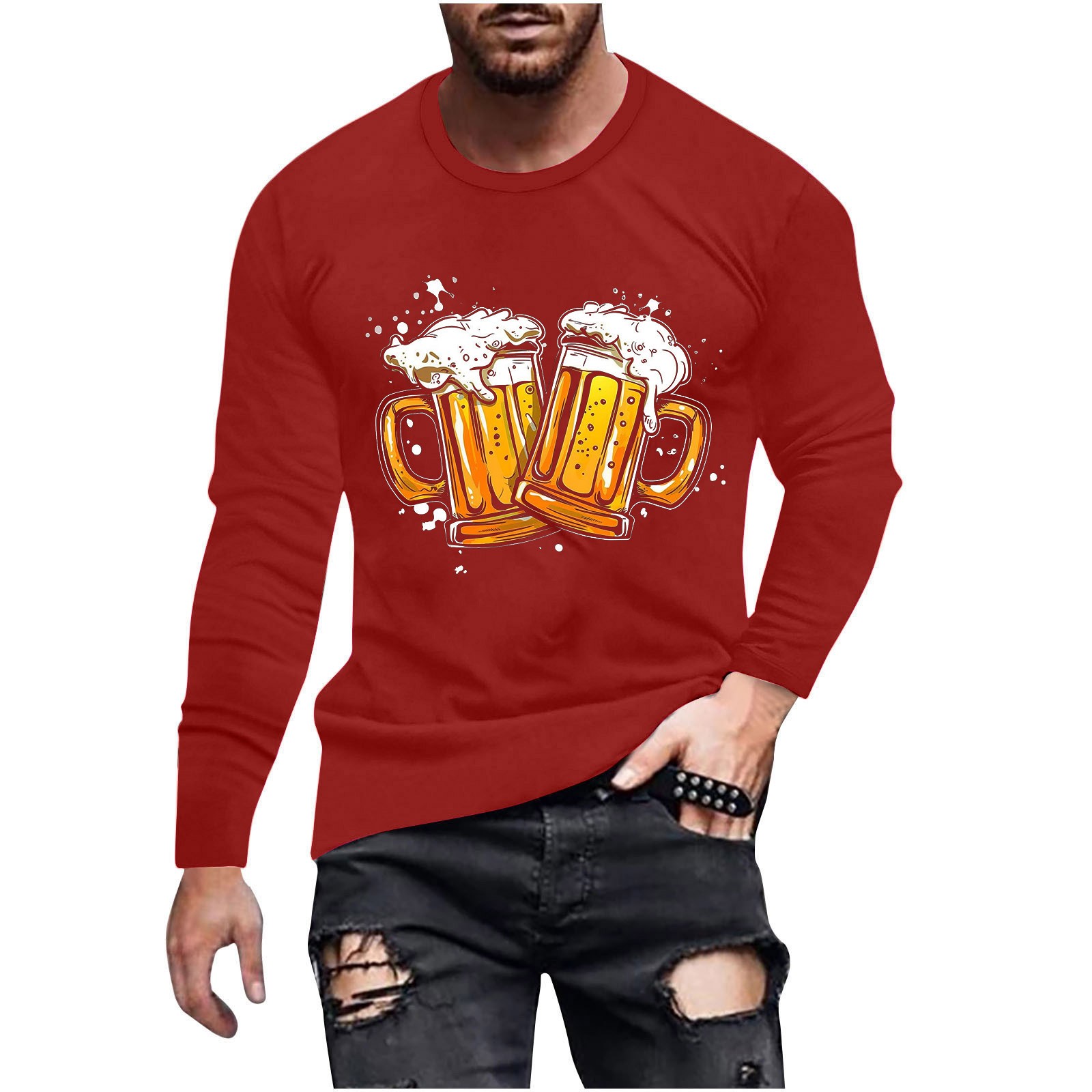 Dagegui 2025 Clearance! Men's Beer Graphic Shirts Funny Long Sleeve ...