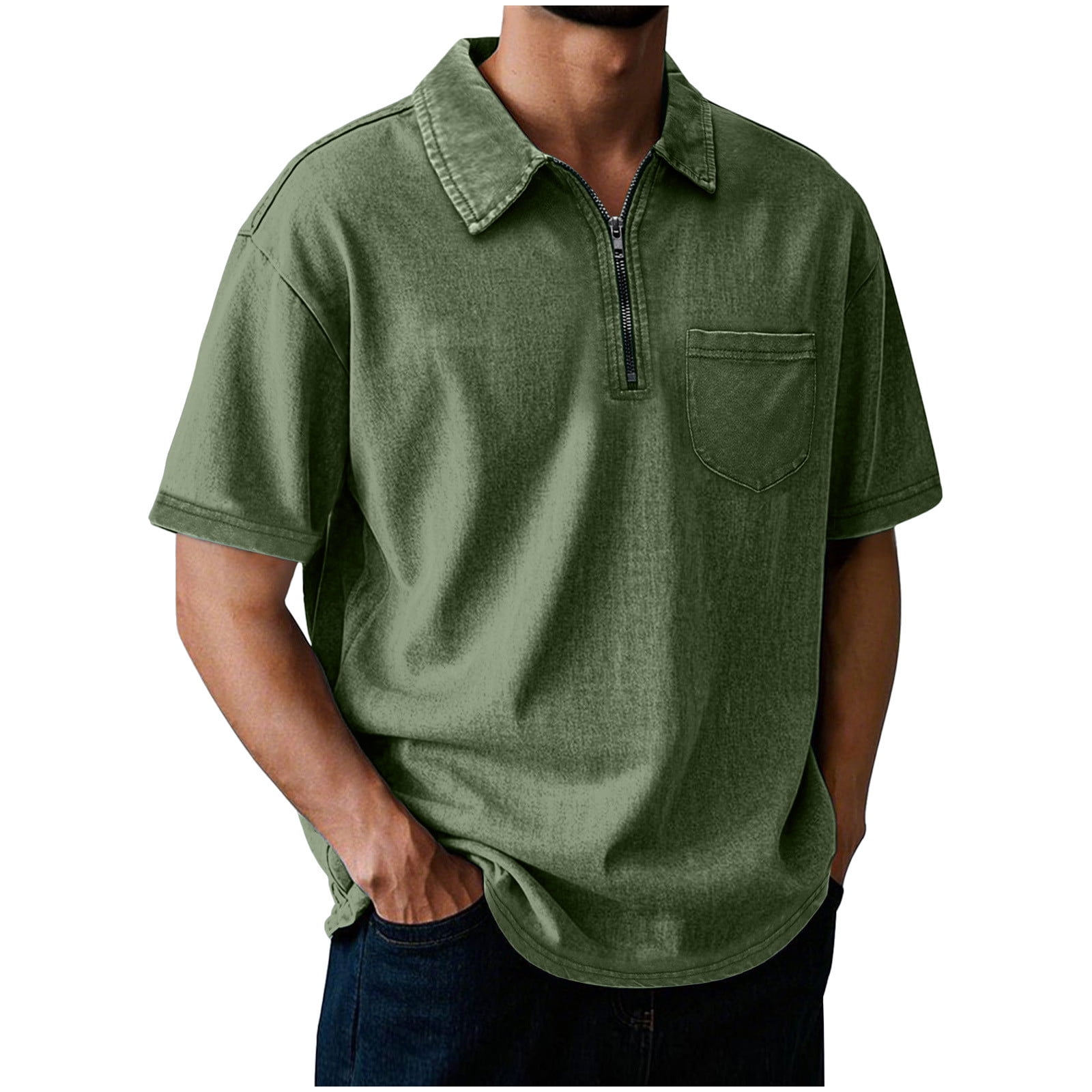 Dagegui Big and Tall Golf Shirts for Men Cotton Army Green Short Sleeve ...
