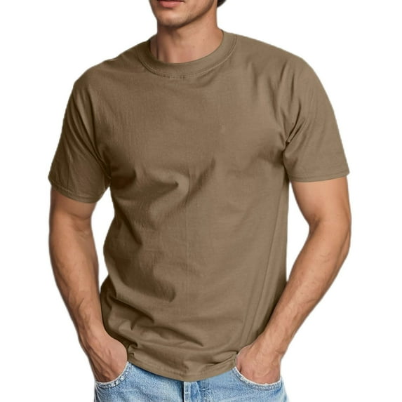 Dagegui Brown Crewneck Short Sleeve T Shirt for Men Solid Color Summer ...