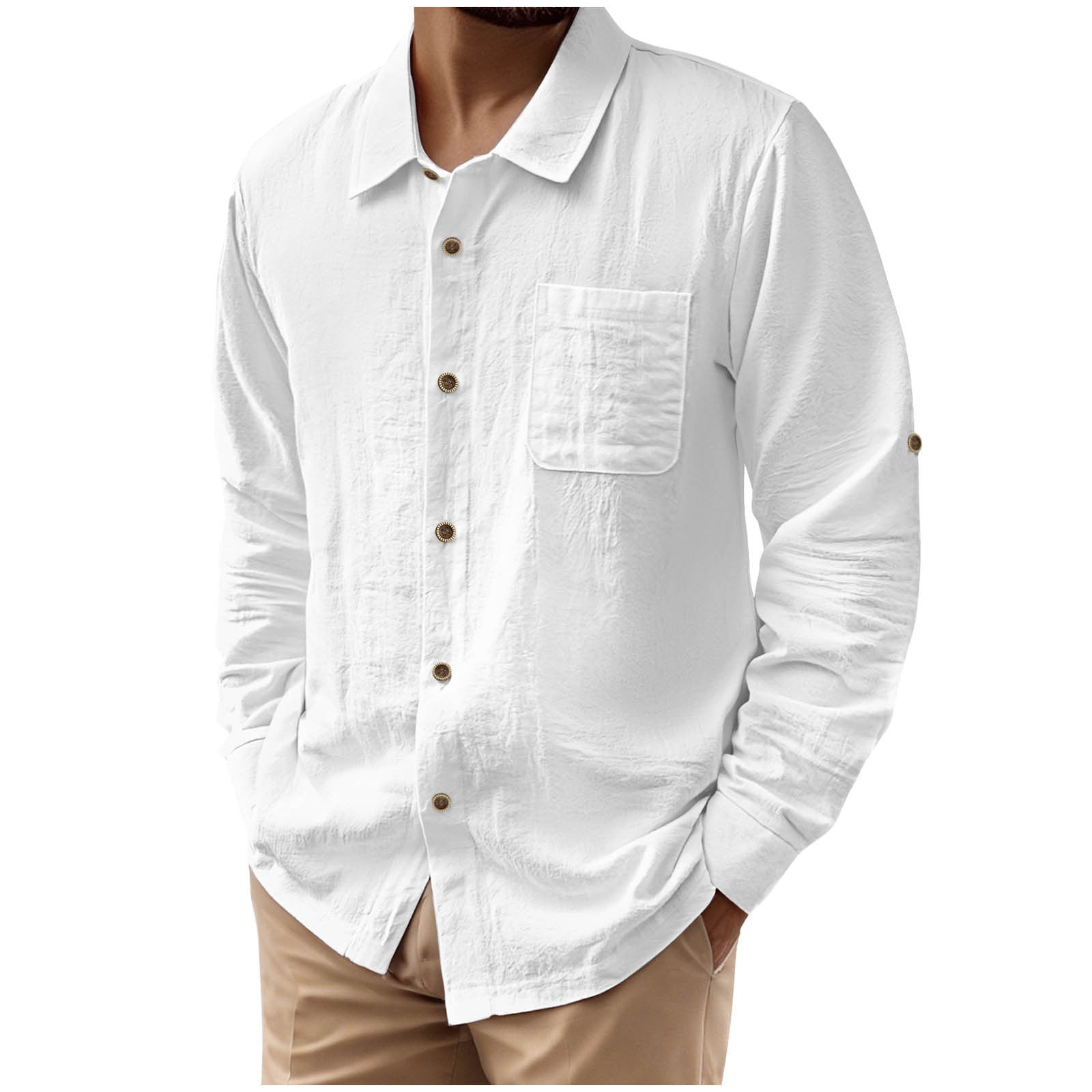 Dagegui Casual Linen Shirt for Men Long Sleeve Button Down Tops ...