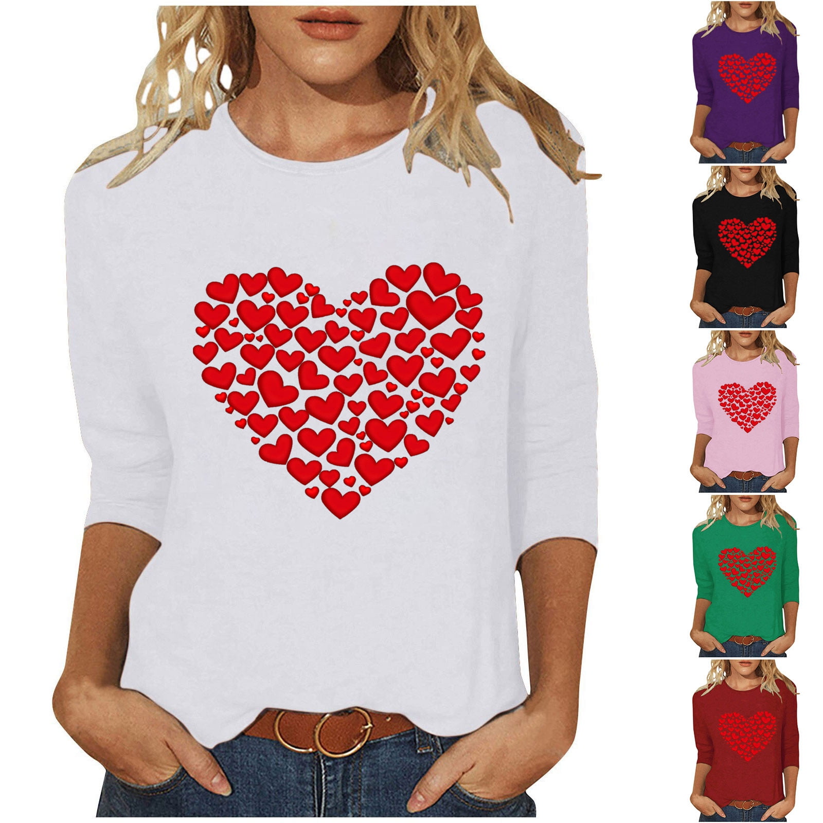Sijiajgjfu Valentines Day Gift T Shirts for Women 3/4 Lenght Sleeve Crew Neck Tunic Tops Fashion ...