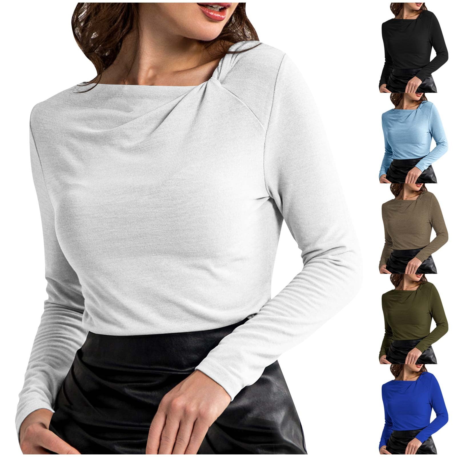 Sijiajgjfu Women's Long Sleeve T Shirts Asymmetric Neck Slim Fit Tops ...