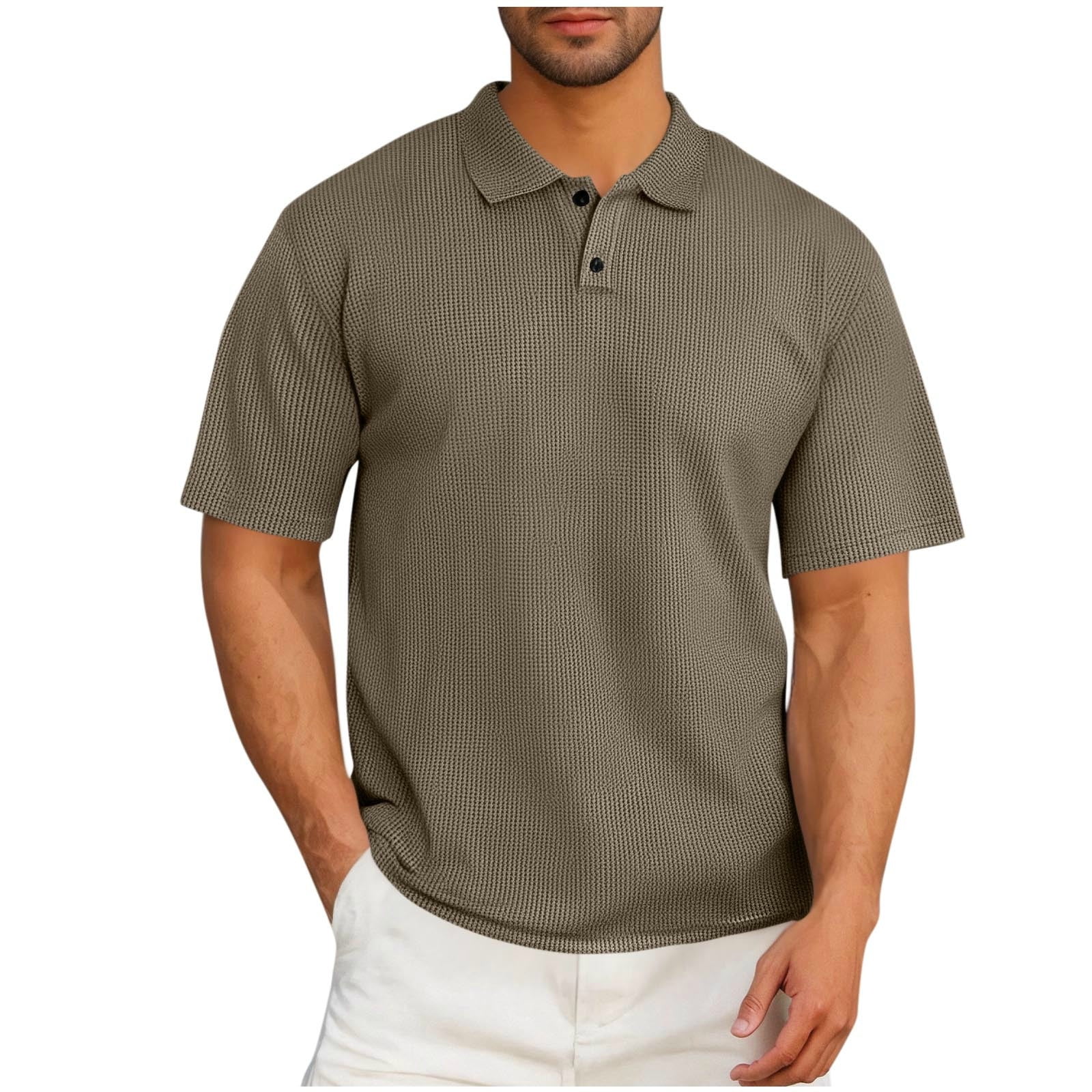 Dagegui Coffee Short Sleeve T-Shirt for Men Summer Turndown Collar Work ...