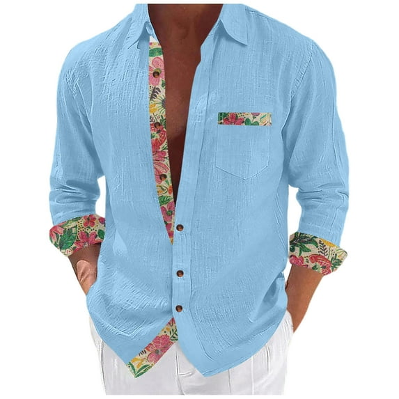Dagegui Cotton Linen Shirts for Men Turndown Collar Long Sleeve Button ...