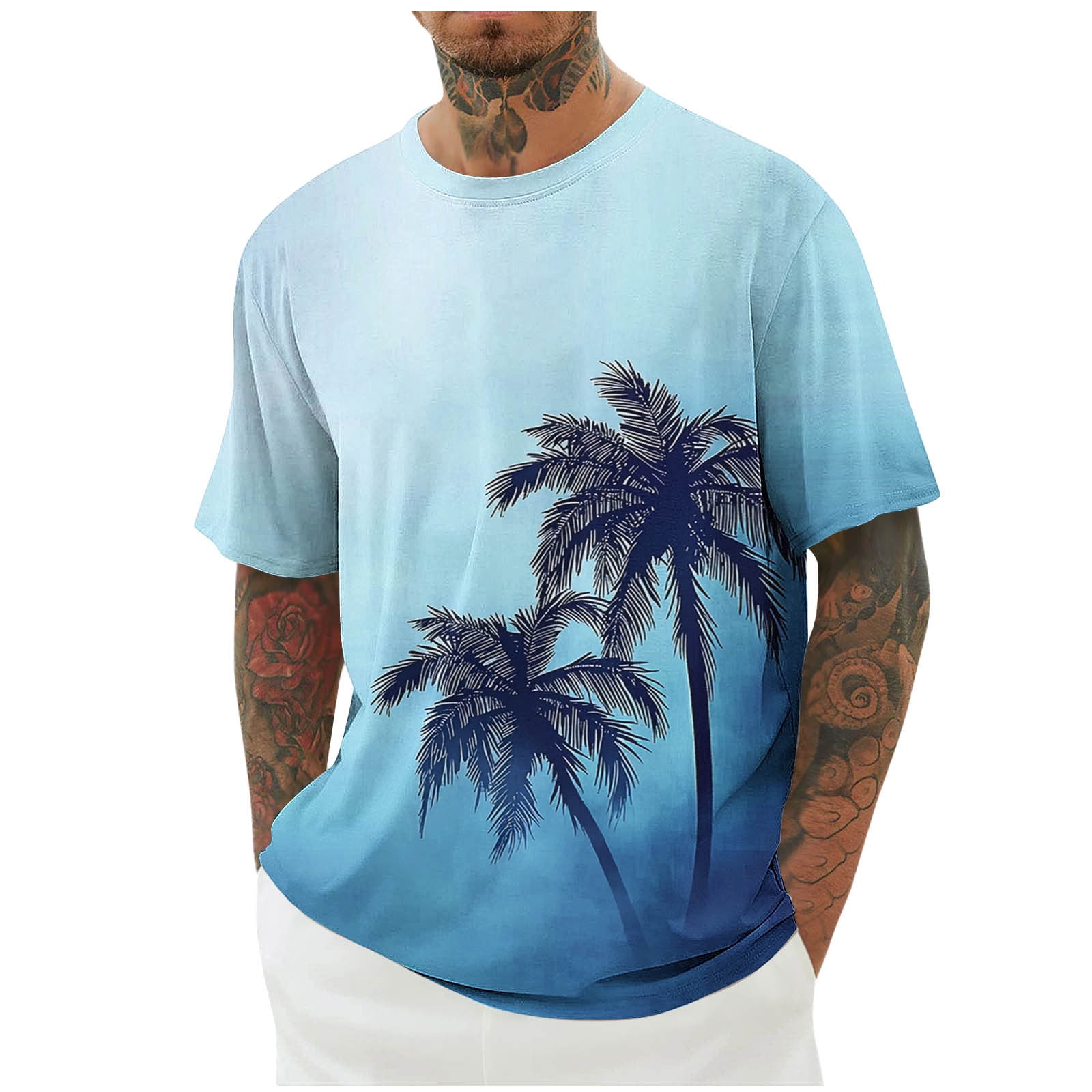 Dagegui Gradient Color Men's Short Sleeve T-Shirts Palm Tree Graphic ...