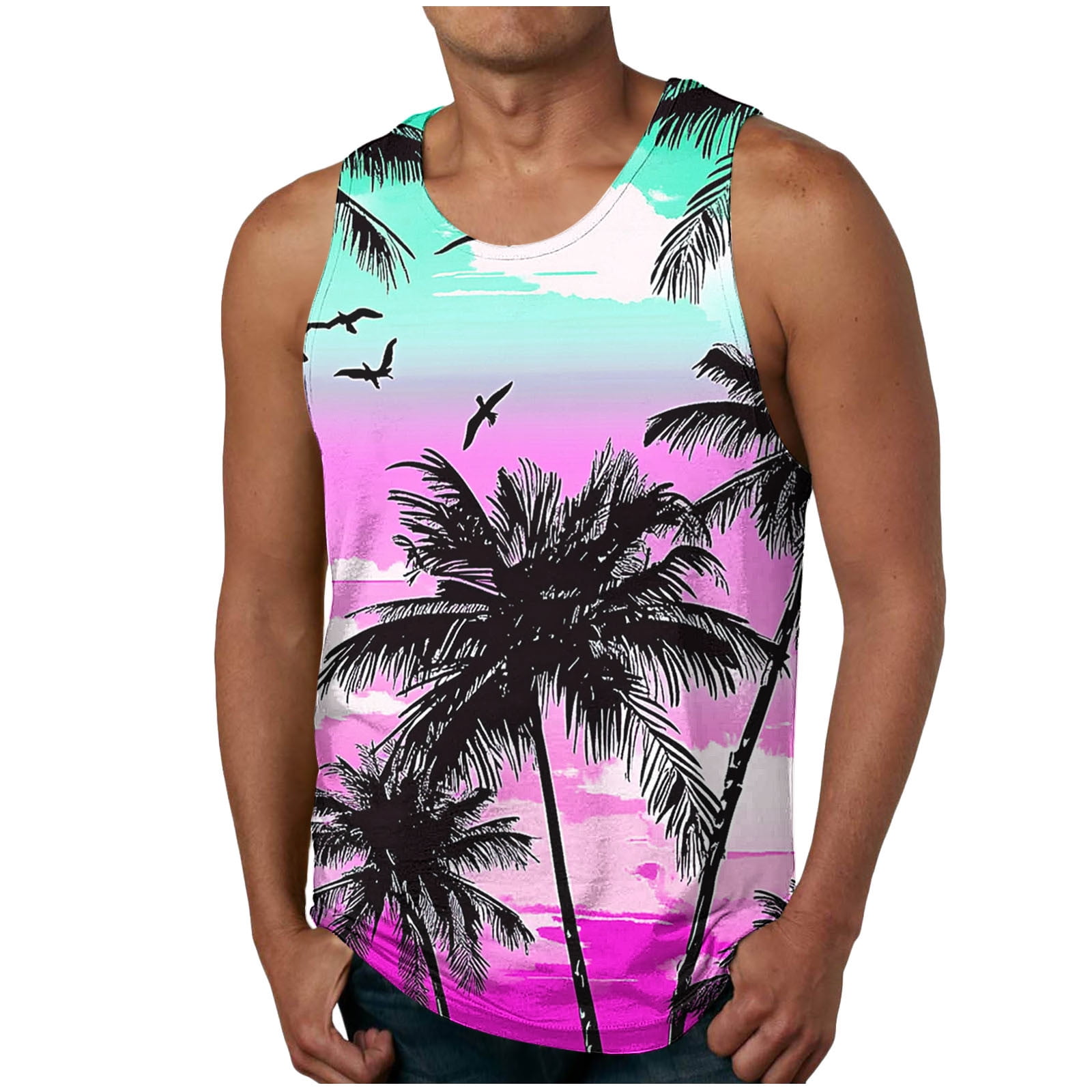 Dagegui Hawaiian Printed Tank Tops for Men Summer Casual Loose Fit T ...