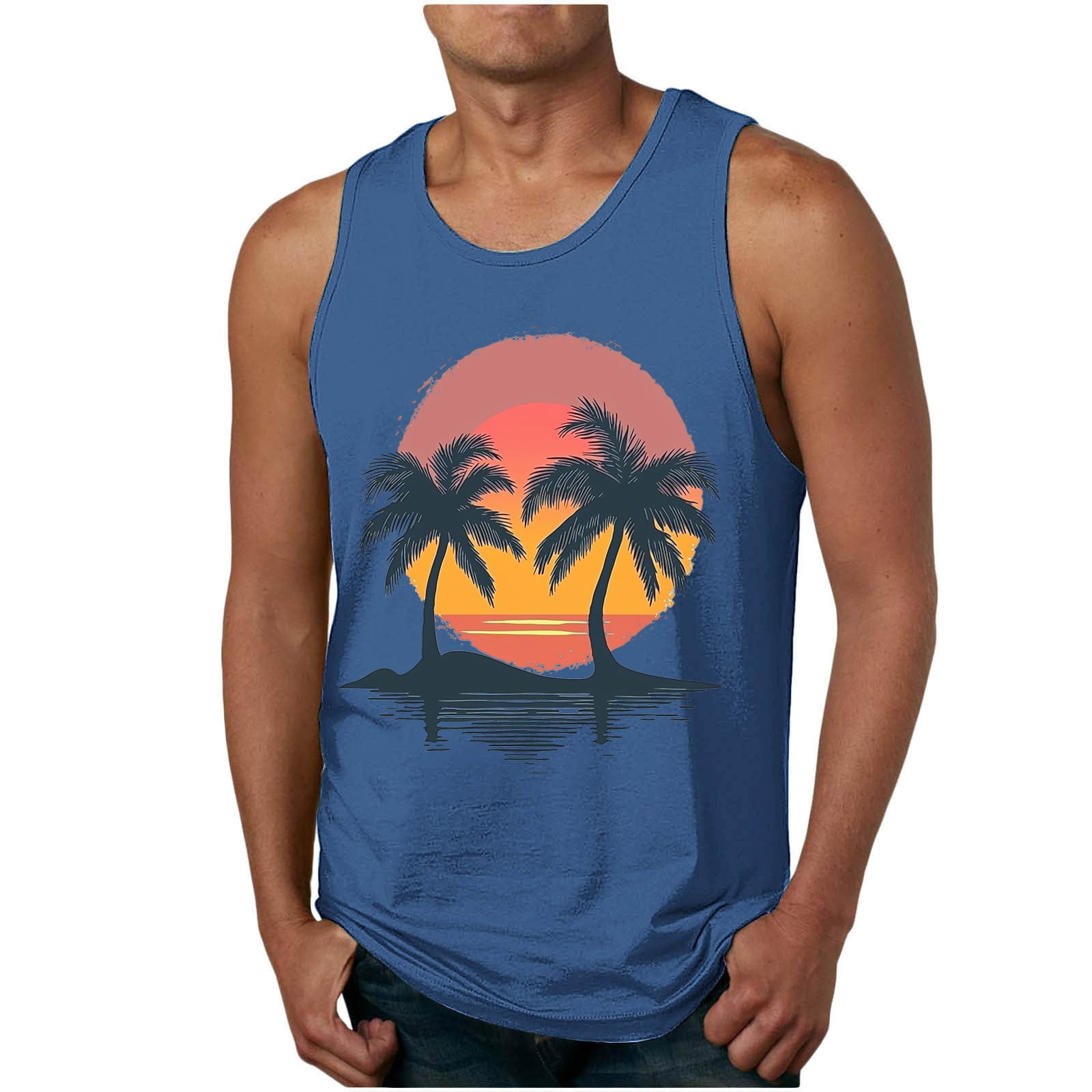 Dagegui Hawaiian Tank Tops for Men Sunset Palm Tree Graphic Tanks ...