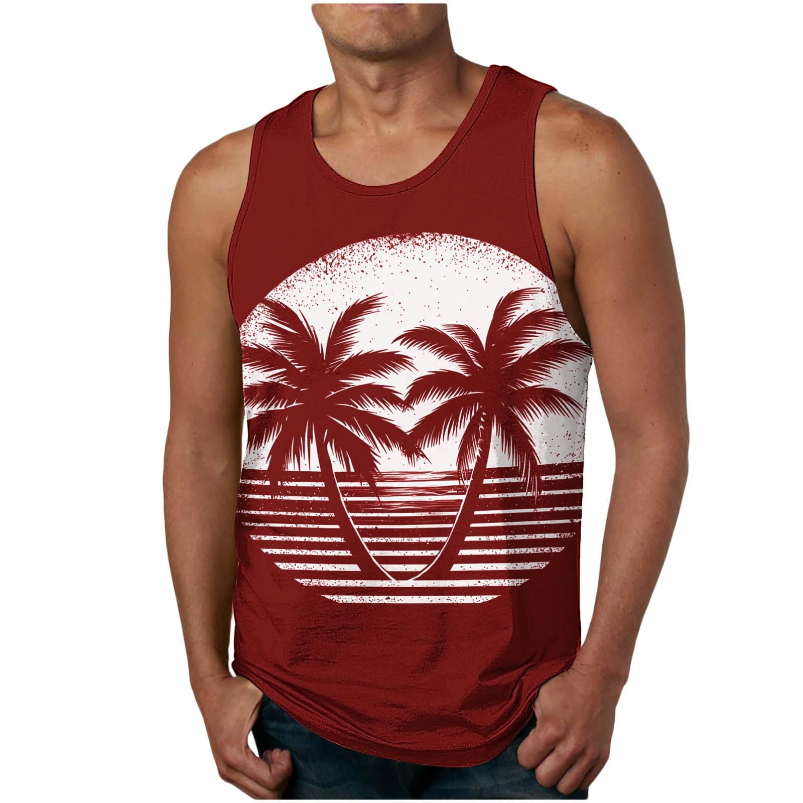 Dagegui Hawaiian Tank Tops for Men Palm Tree Graphic Sleeveless T-Shirts Casual Loose Fit Tanks ...