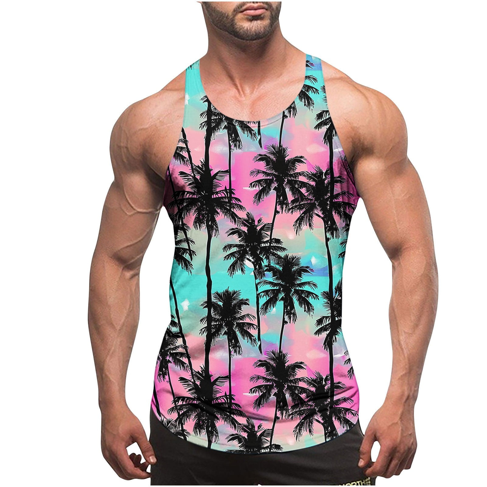 Dagegui Hawaiian Tank Tops for Men Palm Tree Tropical Graphic Tees Summer Sleeveless Muscle Vest ...