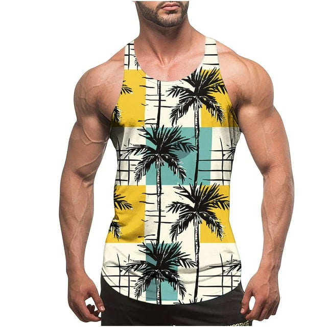 Dagegui Hawaiian Tank Tops for Men Palm Tree Tropical Graphic Tees Summer Sleeveless Muscle Vest ...