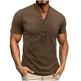 Dagegui Khaki Henley Shirts for Men Short Sleeve Muscle Tee Slim Fit ...