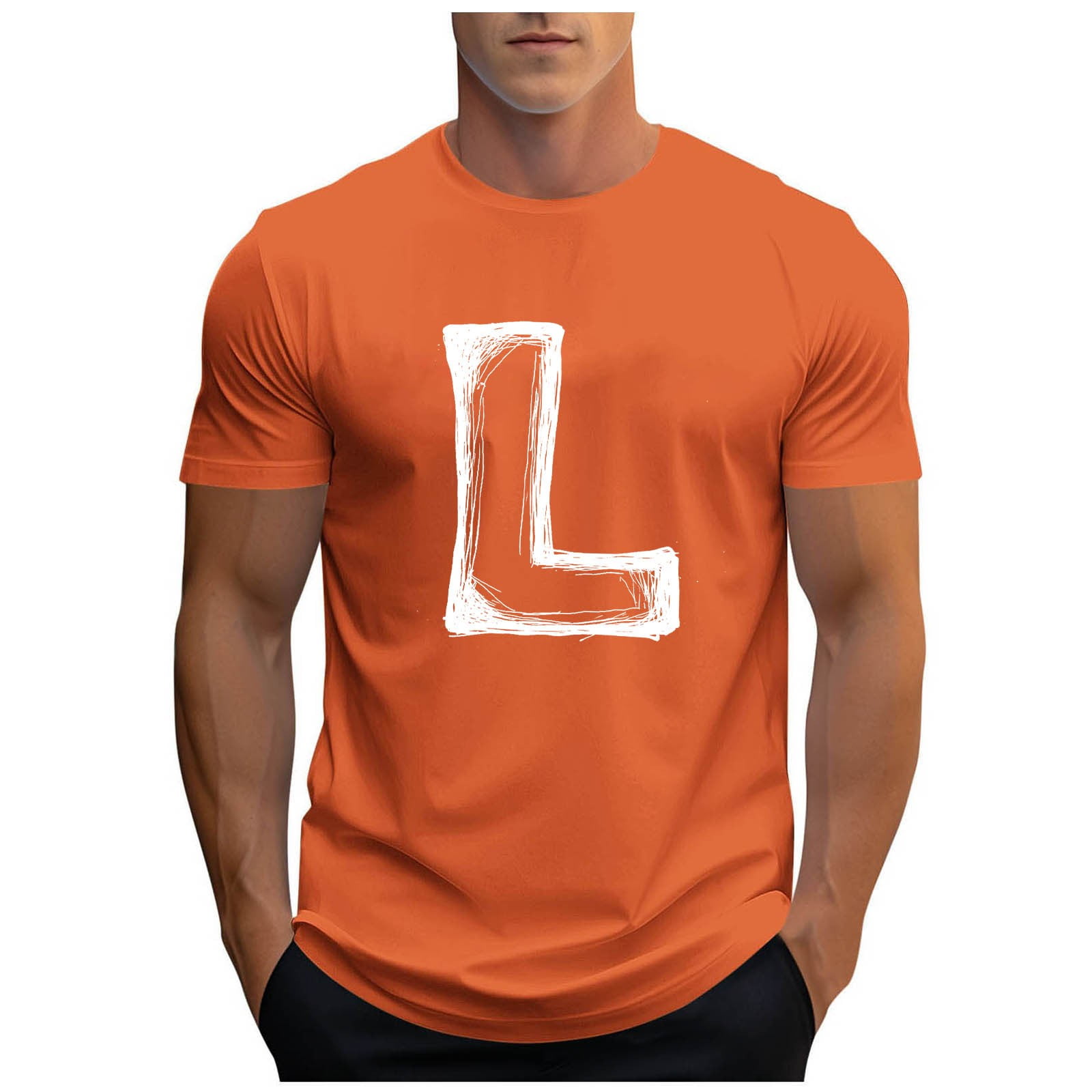 Dagegui Letter L Tshirt for Men Summer Crew Neck Short Sleeve T-Shirt ...