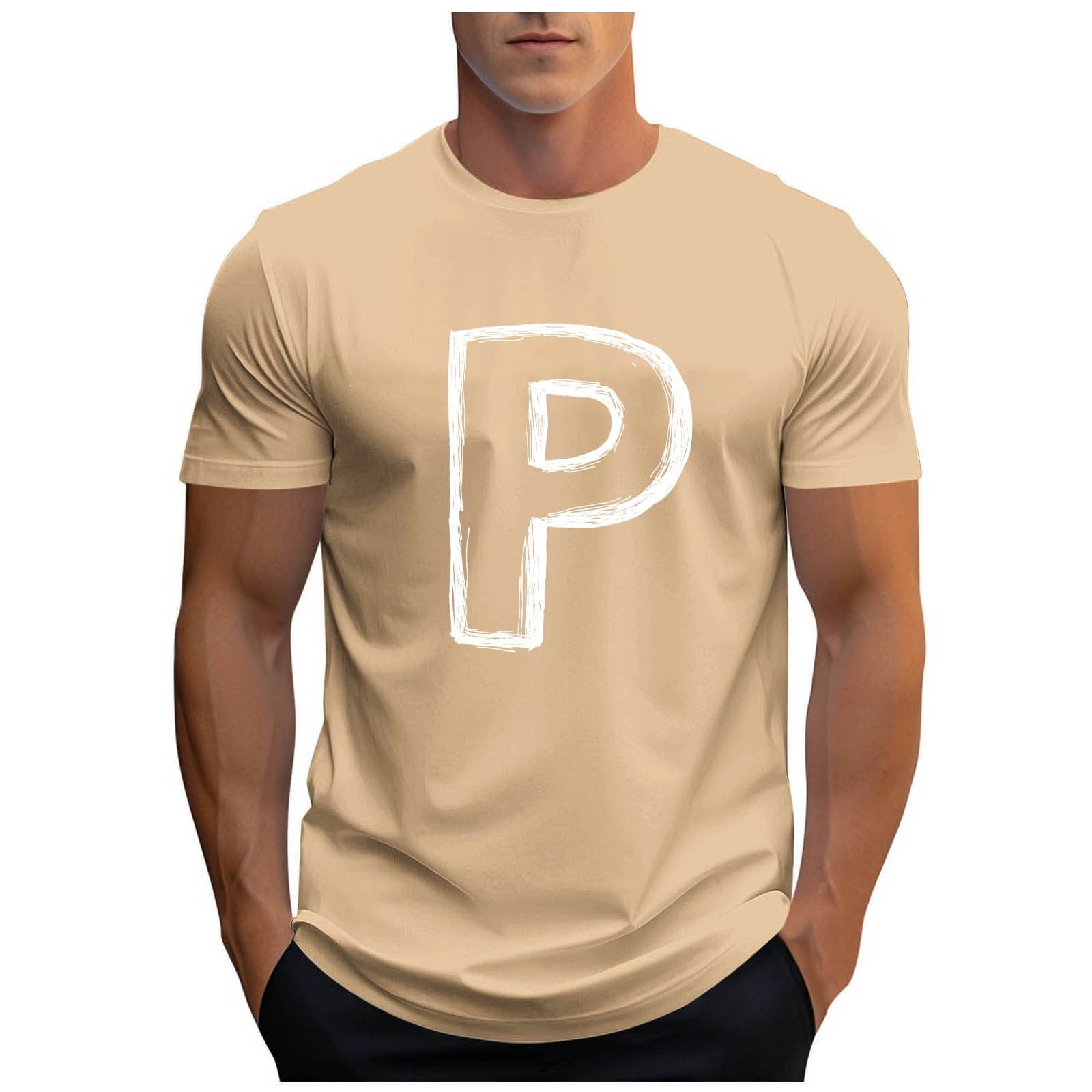 Dagegui Letter P Short Sleeve Tops for Men Summer Crewneck T-Shirts ...