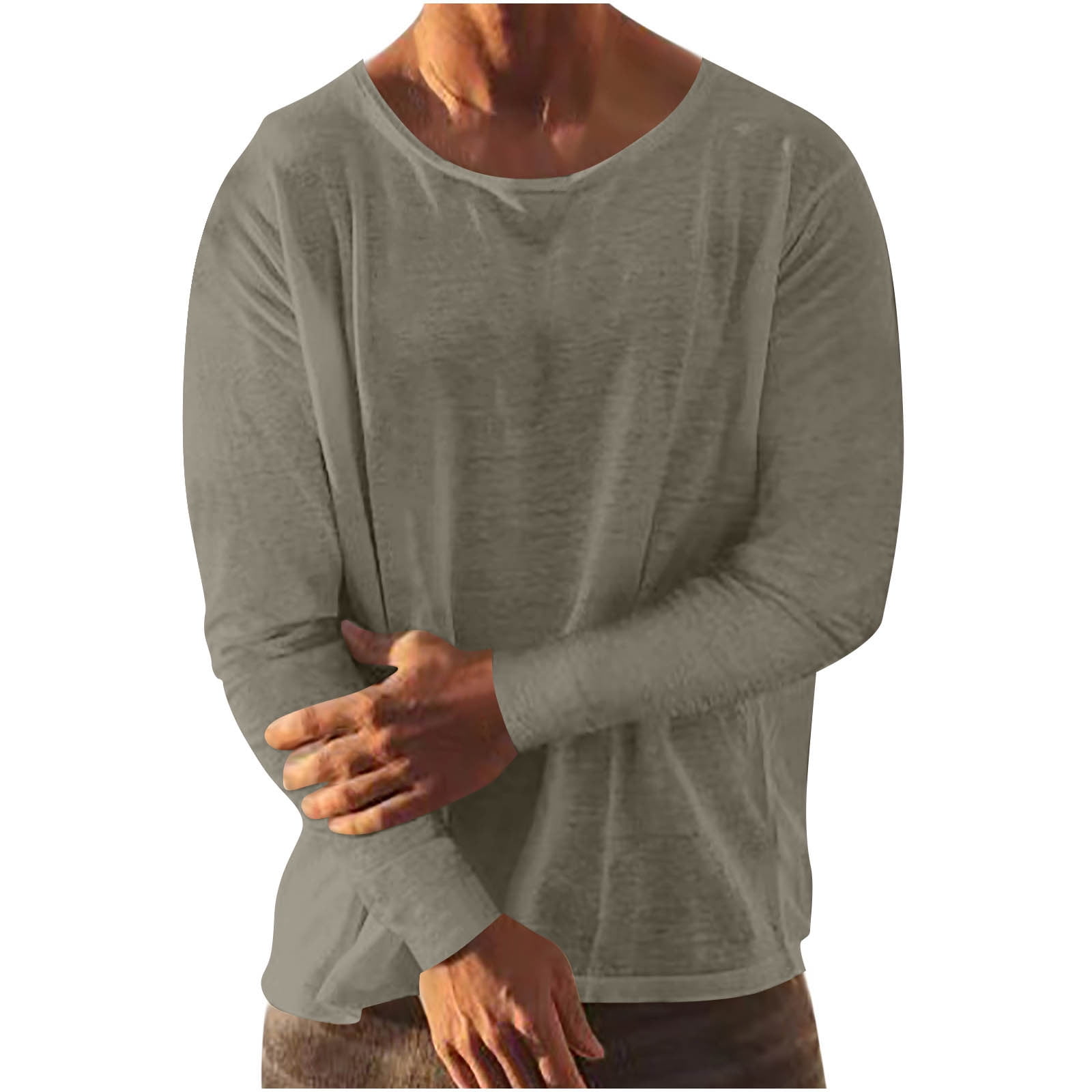 Dagegui Line Shirts for Men Solid Color Crewneck Long Sleeve Casual Tee ...