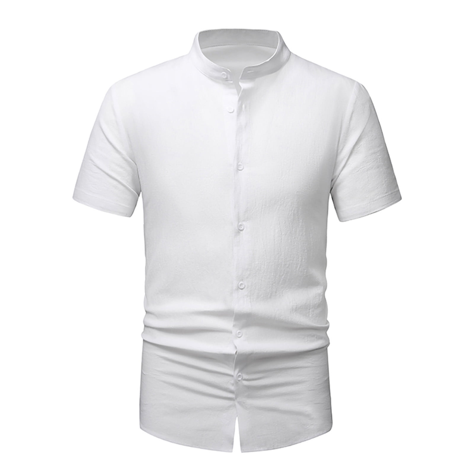 Dagegui Linen Short Sleeve Shirts for Men Solid Mock Neck Button Down T ...
