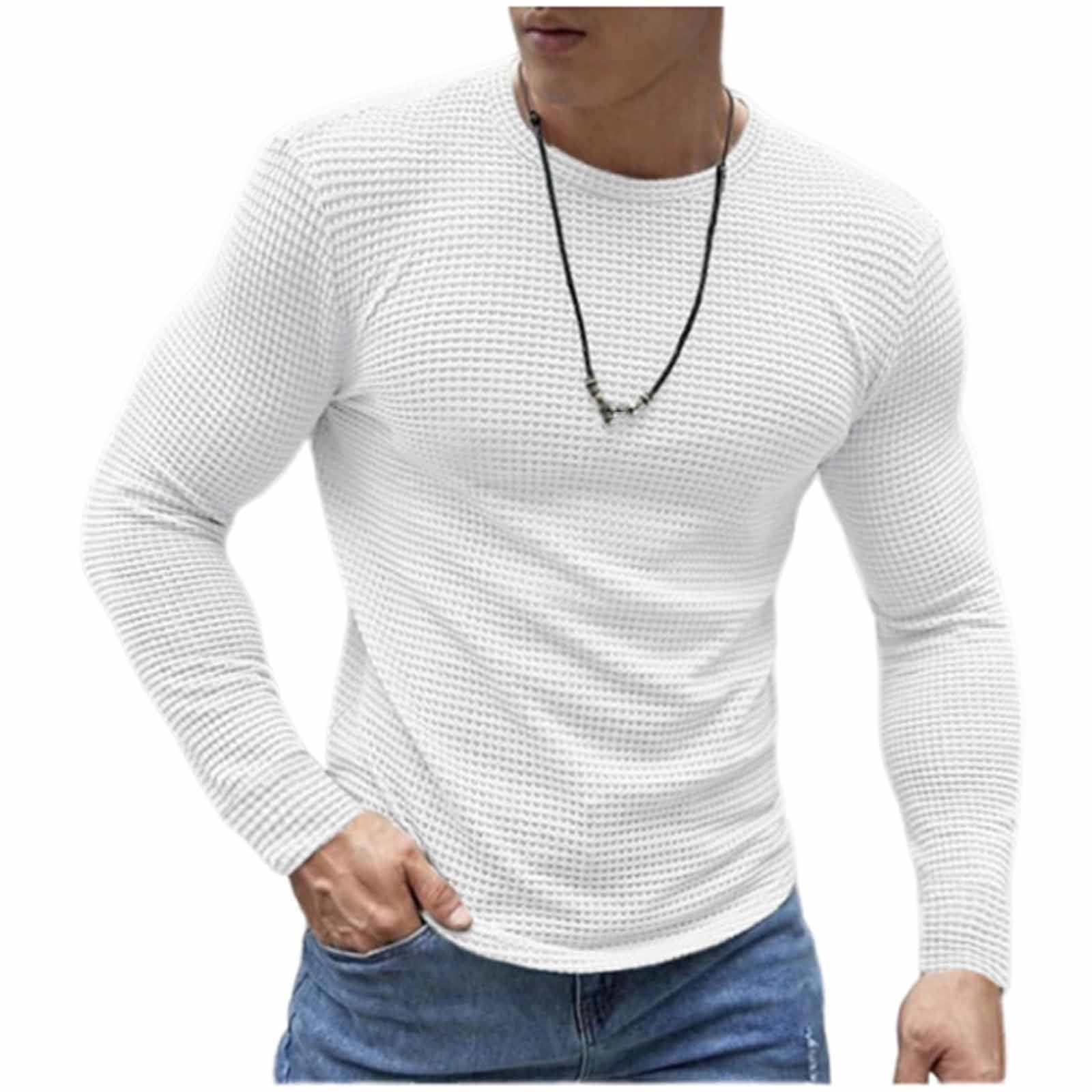 Dagegui Long Sleeve Shirts for Men Waffle Crewneck Pullover Muscle Tee ...