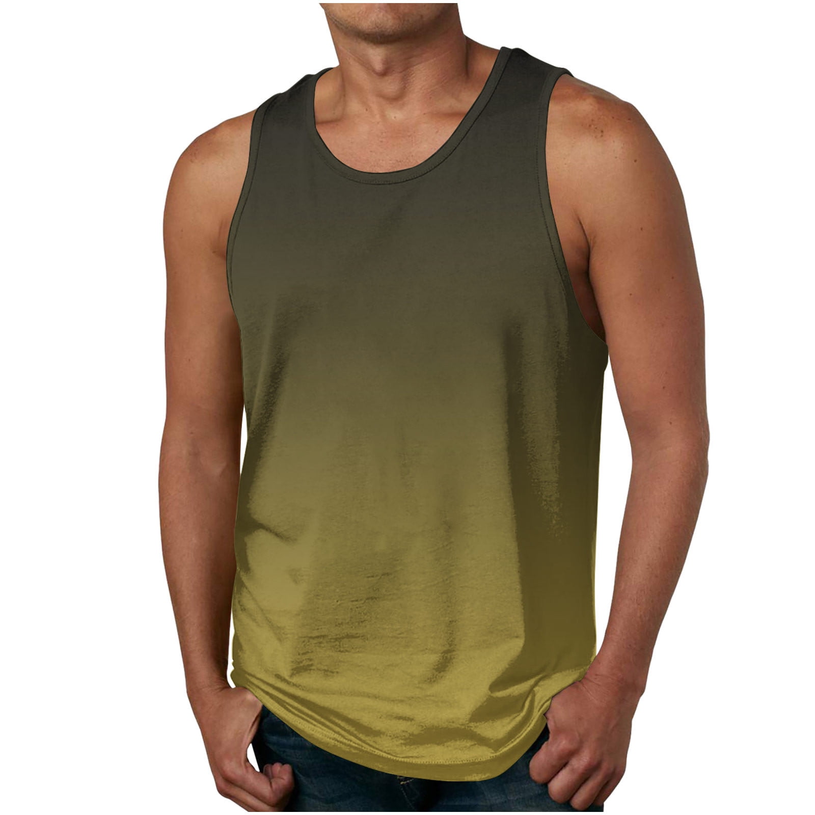 Dagegui Men's Beach Tank Tops Sleeveless Gradient Print T-Shirt Casual ...