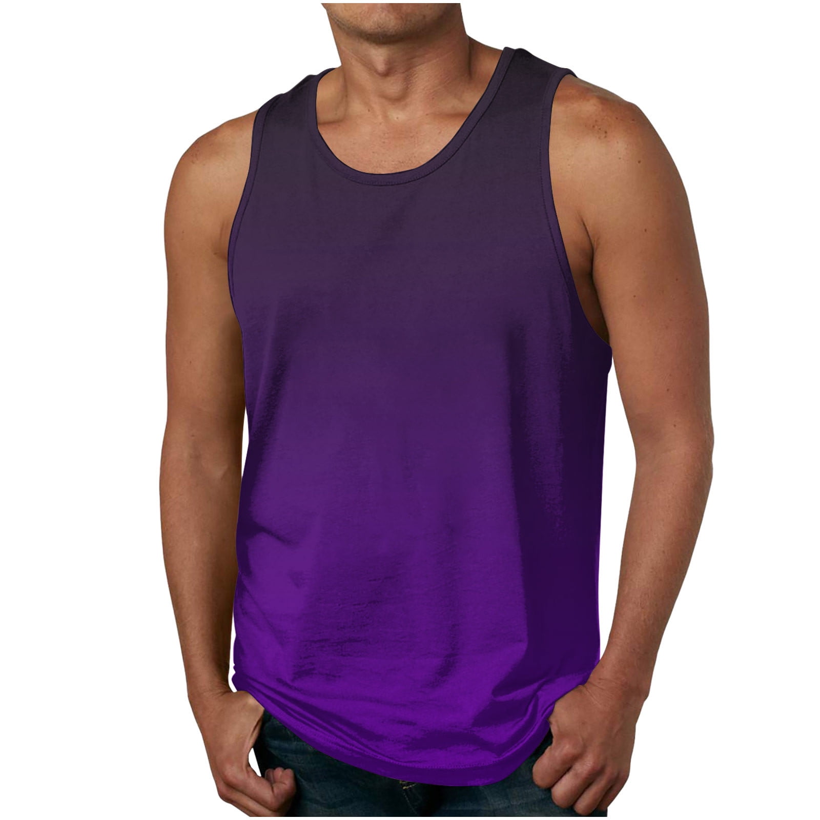 Dagegui Men's Beach Tank Tops Sleeveless Gradient Print T-Shirt Casual ...