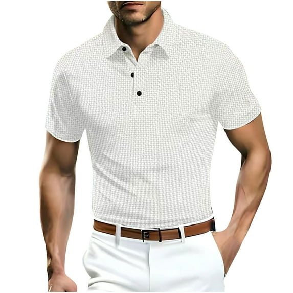 Dagegui Men's Breathable Summer T-shirt White Collared Short Sleeve ...