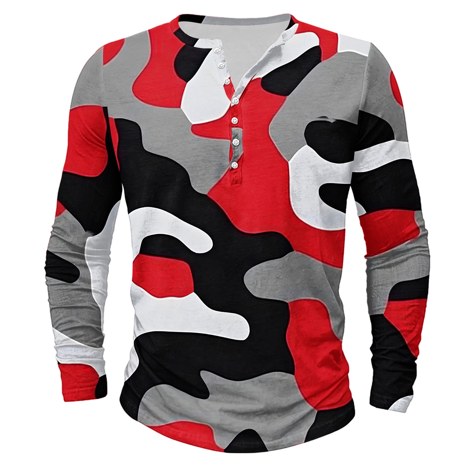Dagegui Men's Camo Henley Shirts Long Sleeve Crewneck Button Shirt Big ...