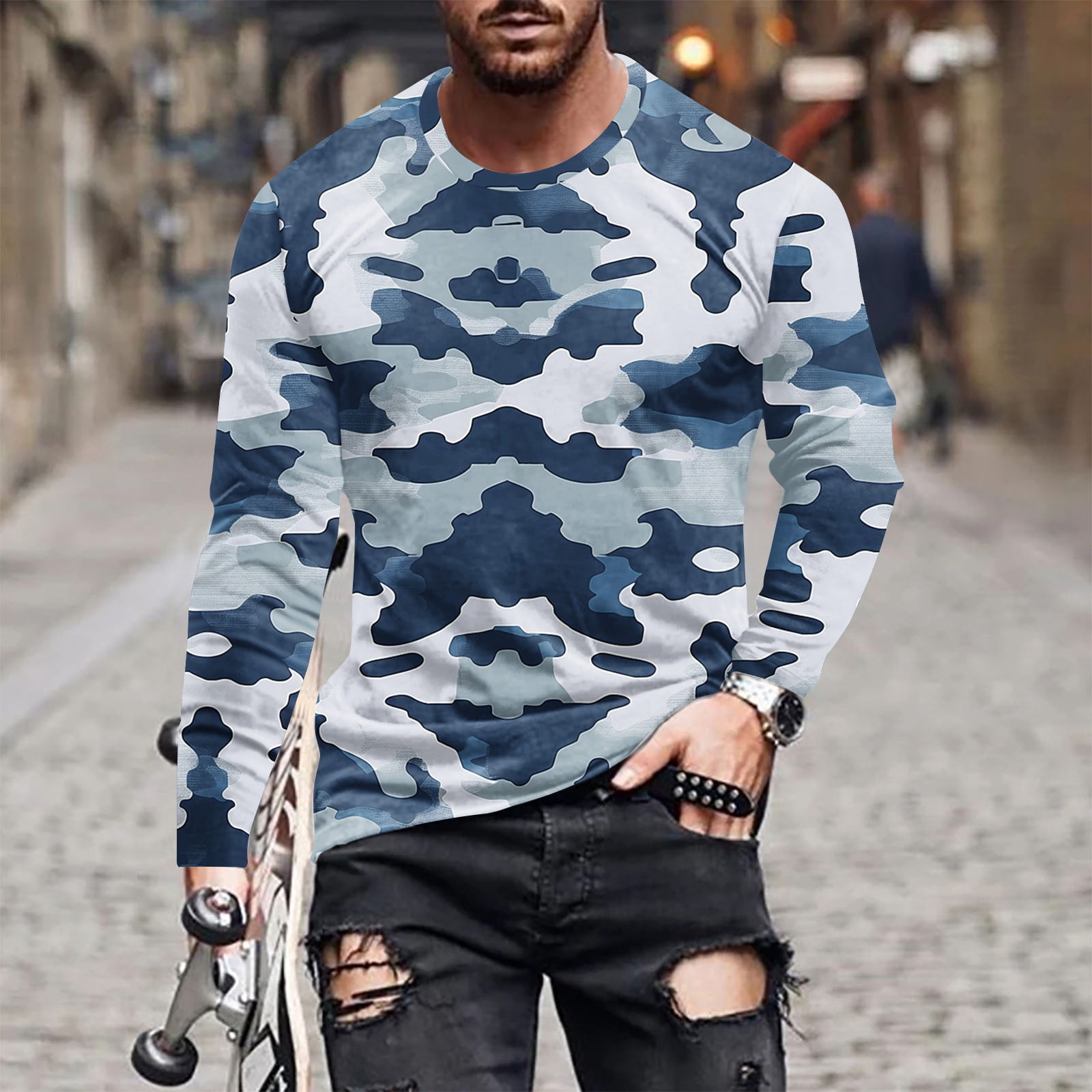 Dagegui Men's Camo Long Sleeve Fall Shirts Casual Crewneck Pullover ...