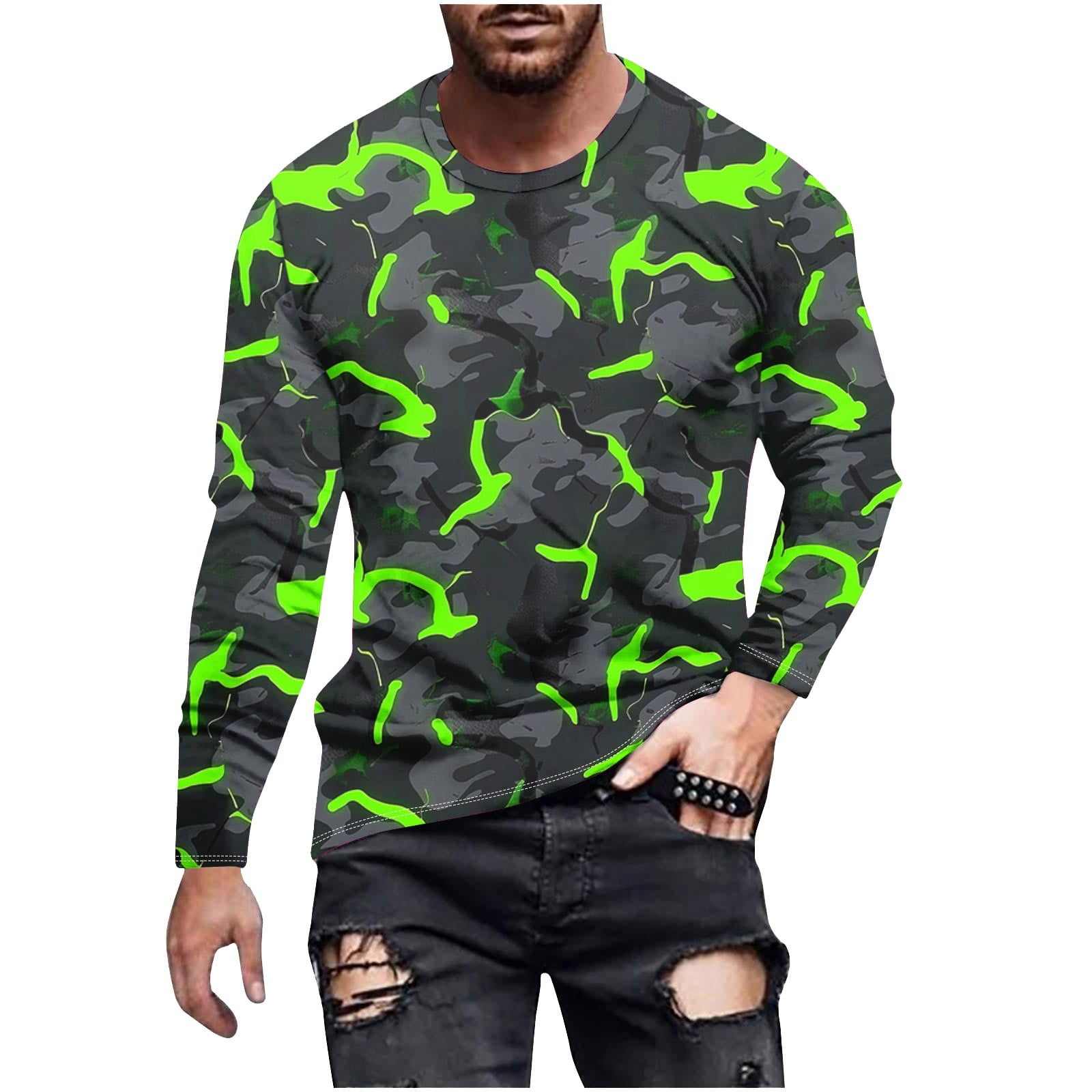 Dagegui Men's Camo Shirts Long Sleeve Crewneck Pullover Tees Camouflage ...