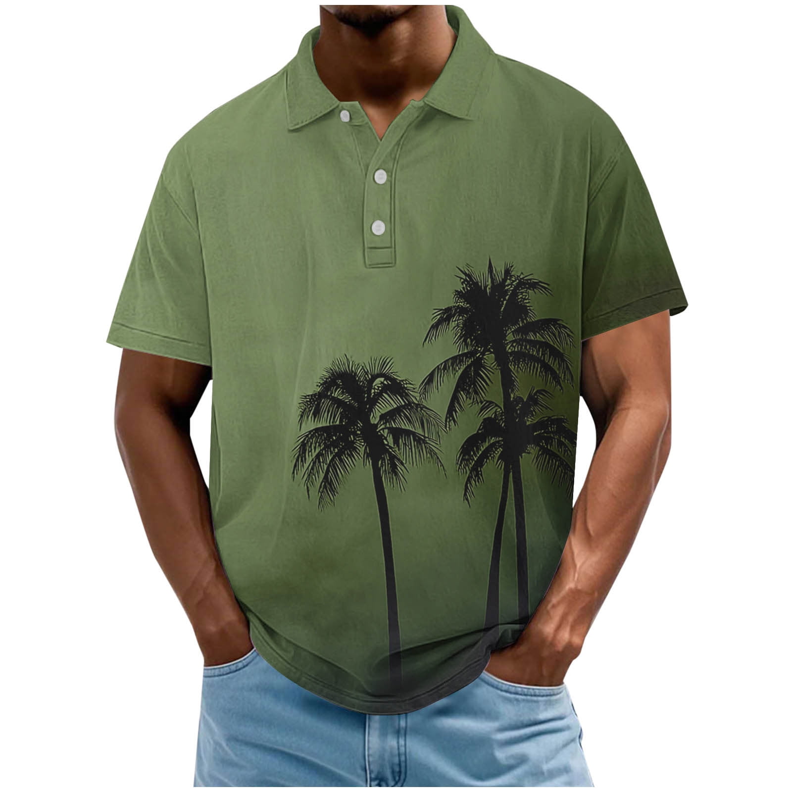Dagegui Men's Collared Short Sleeve T-Shirts Palm Tree Graphic Tee ...