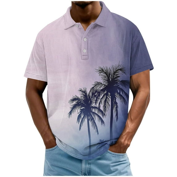 Dagegui Men's Collared Short Sleeve T-Shirts Palm Tree Graphic Tee ...