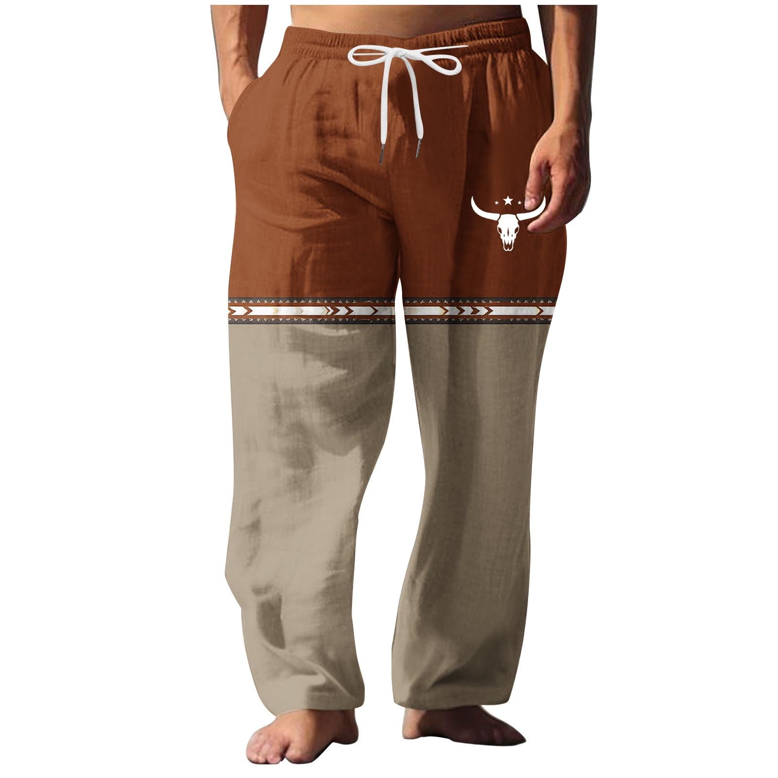 Dagegui Men's Cotton Linen Pants Western Vintage Straight Leg Pant ...