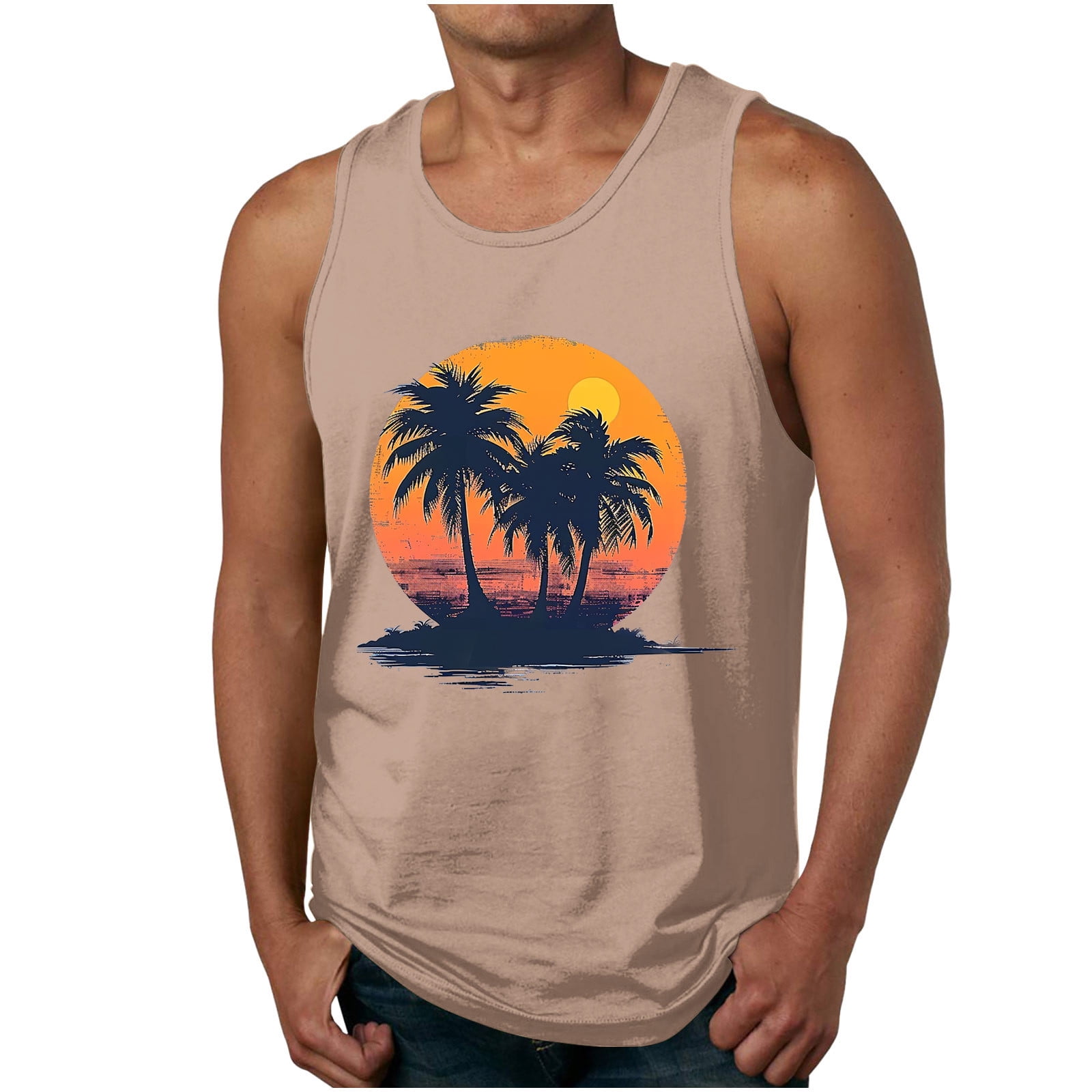 Dagegui Men's Crew Neck Sleeveless Shirts Fashion Palm Tree Graphic ...