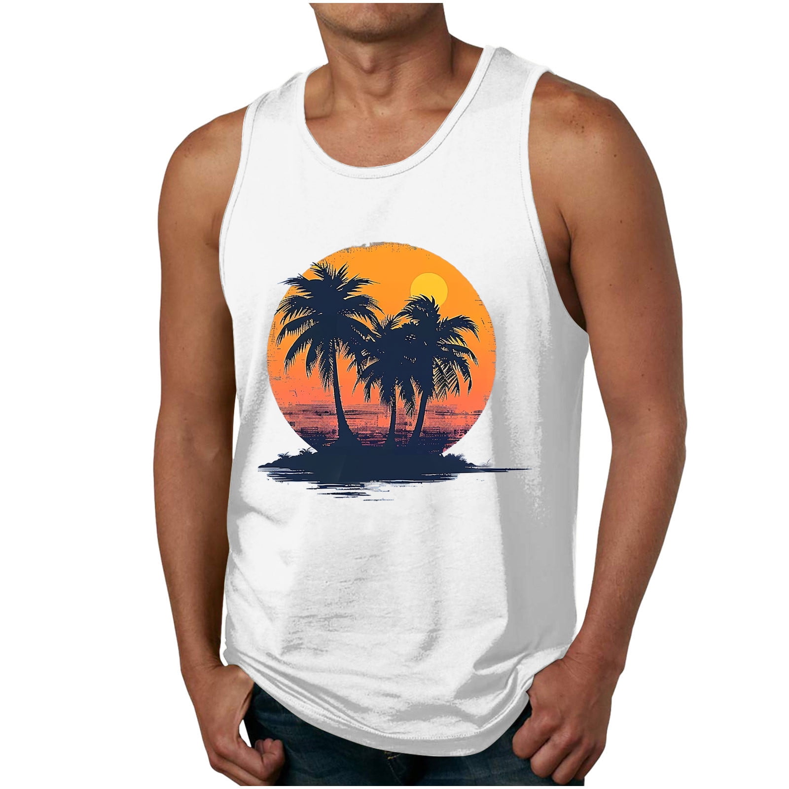 Dagegui Men's Crew Neck Sleeveless Shirts Fashion Palm Tree Graphic ...
