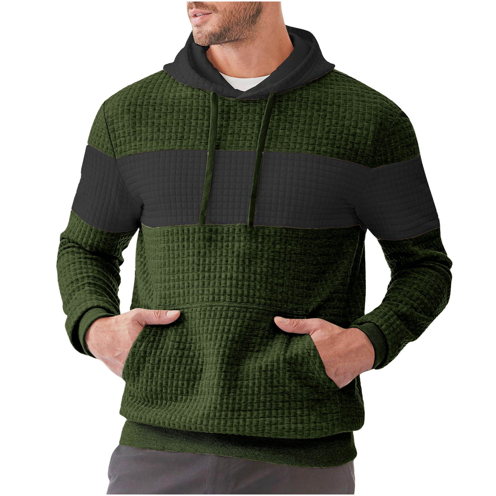 Dagegui Men's Drawstring Hooded Sweatshirts Waffle Long Sleeve Color ...