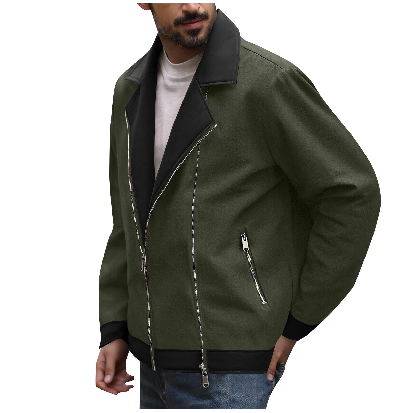 Dagegui Men's Fall Bomber Jackets Stylish Zip Up Lapel Notch Collar ...
