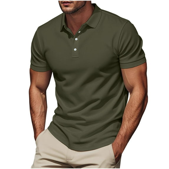 Dagegui Men's Golf T-Shirt Army Green Tops Short Sleeve Turndown Collar ...