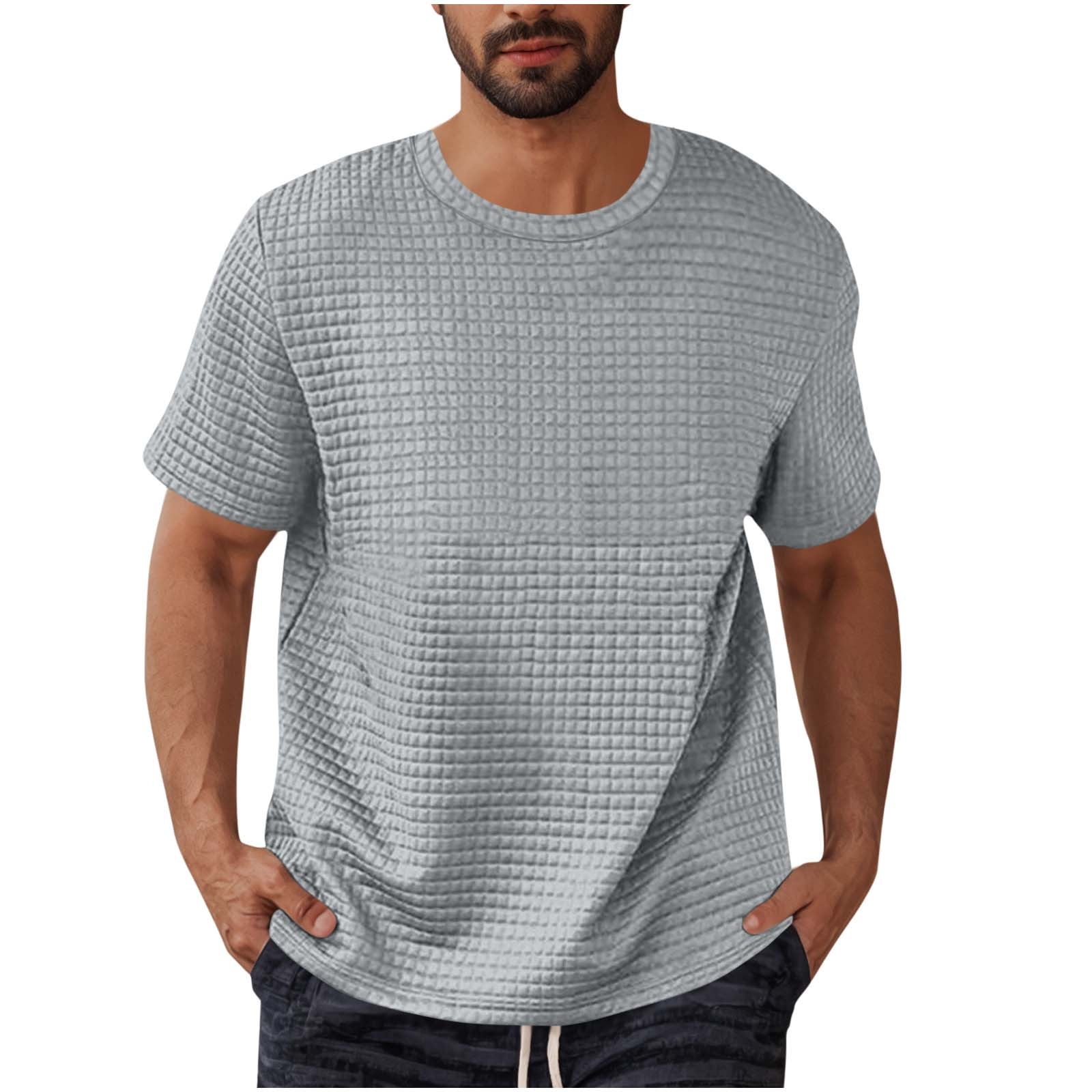 Dagegui Men's Gray Crewneck T-Shirt Waffle Short Sleeve Casual Shirts ...
