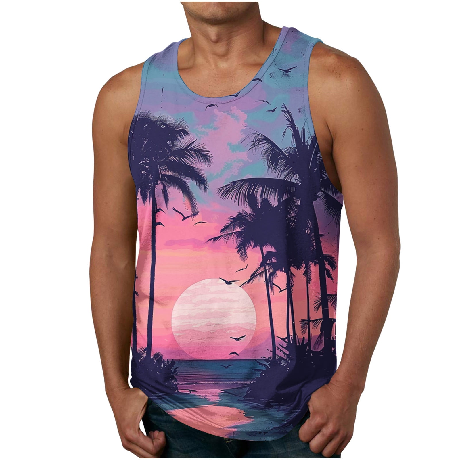 Dagegui Men’s Hawaiian Tank Top Sleeveless Palm Tree Print Shirt Big ...