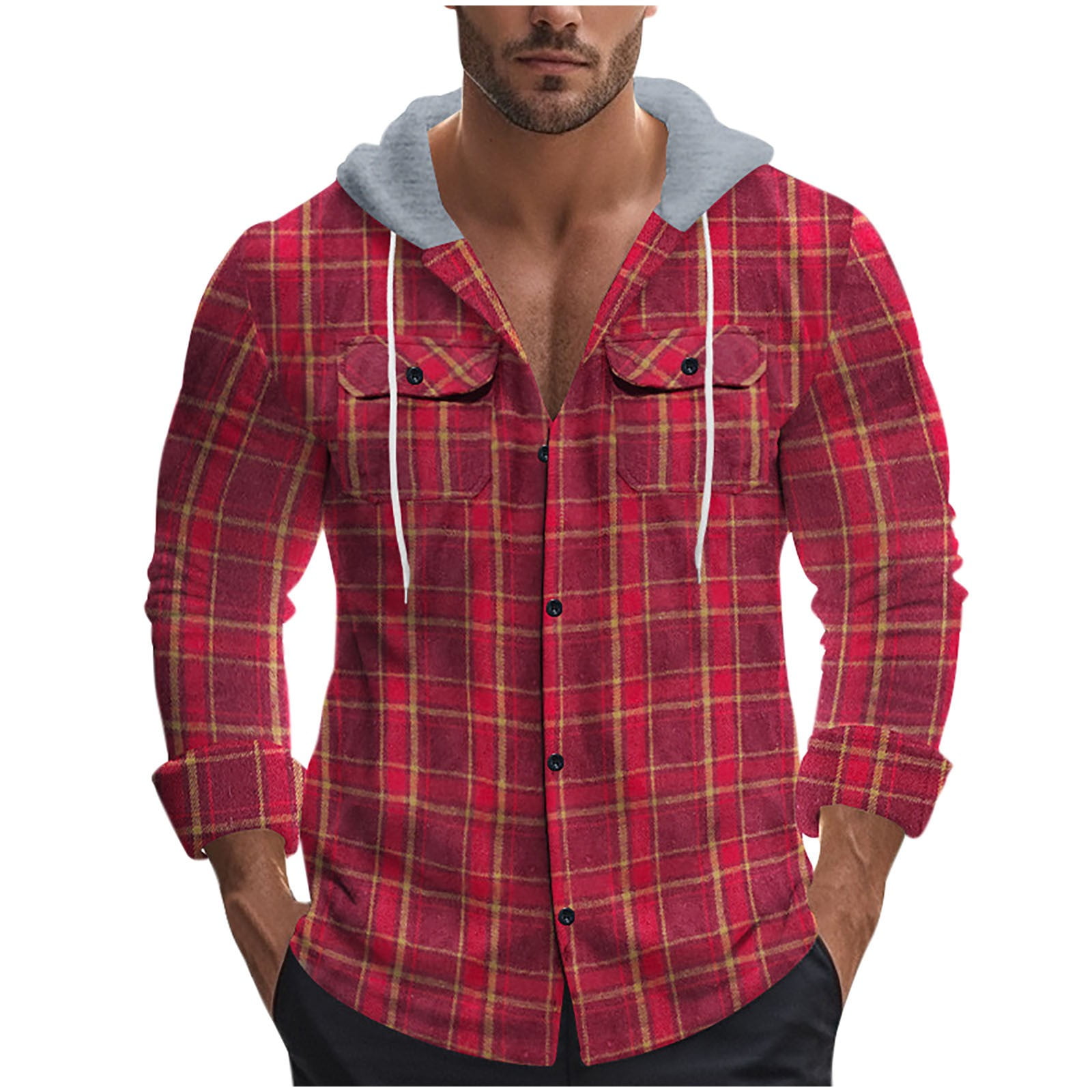 Dagegui Men's Hoodie Plaid Shirts Casual Button Down Hooded Jackets ...
