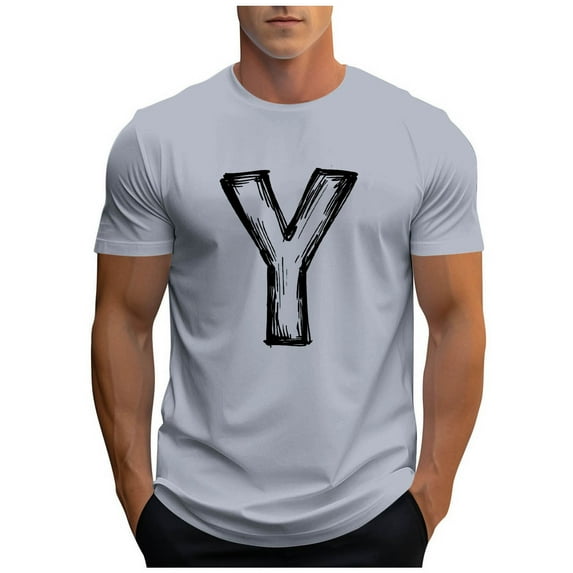 Dagegui Men's Muscle Tees Letter Y Short Sleeve Sport T-Shirt Alphabet ...
