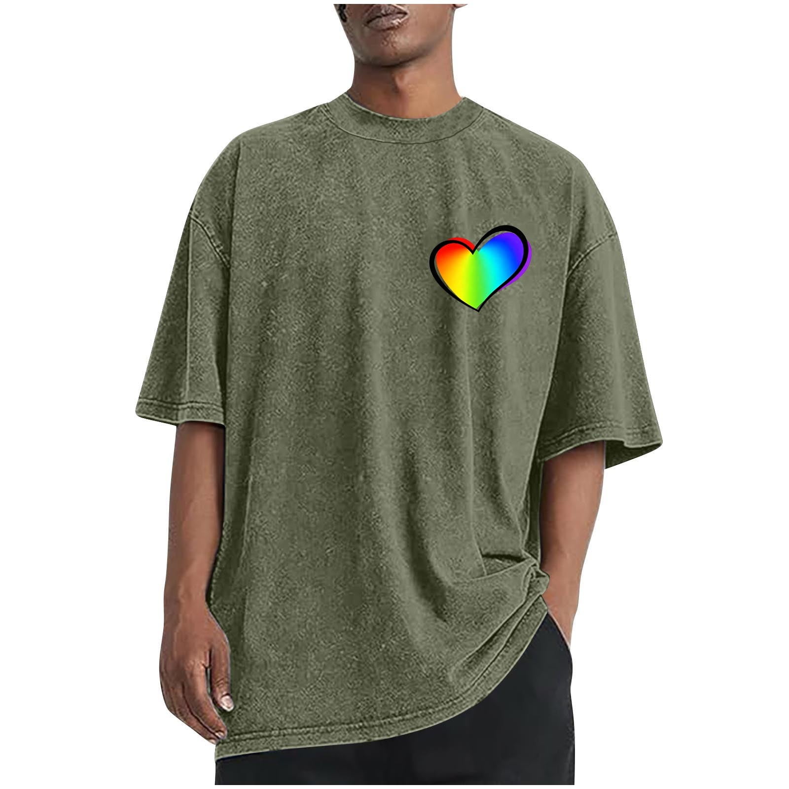 Dagegui Men's Oversized Cotton T-Shirts Heart Graphic Short Sleeve ...