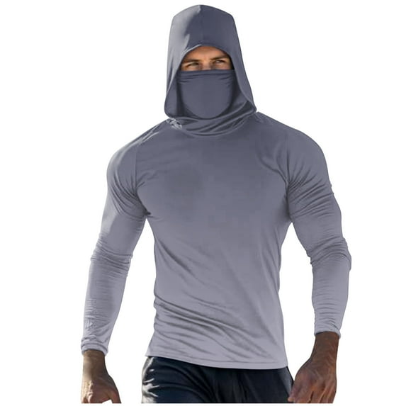 Dagegui Men's Pullover Sun Hoodie with Built-In Face Mask Rash Guard ...