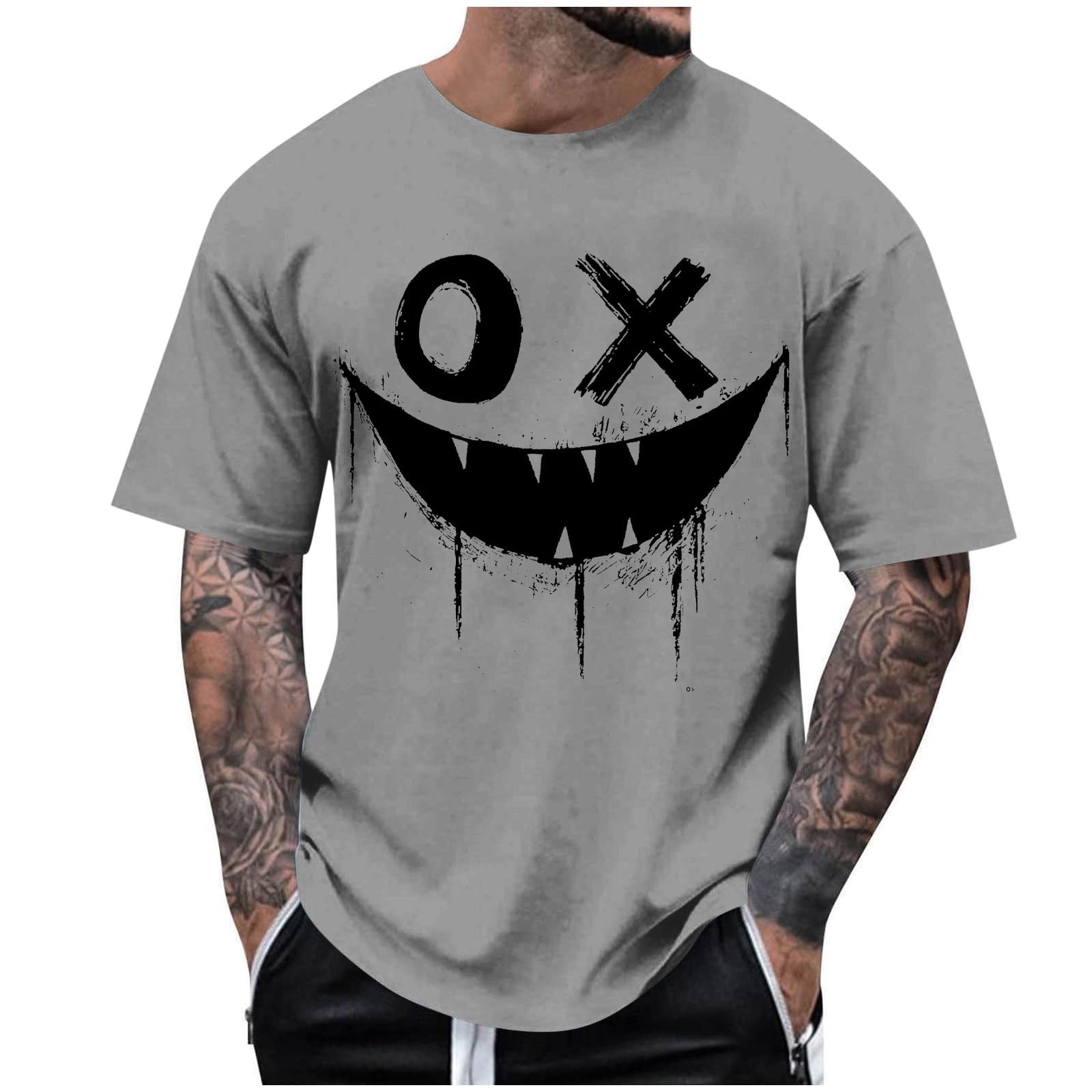 Dagegui Men's Smile Face Graphic T-Shirt Soft Comfy Crewneck Short ...