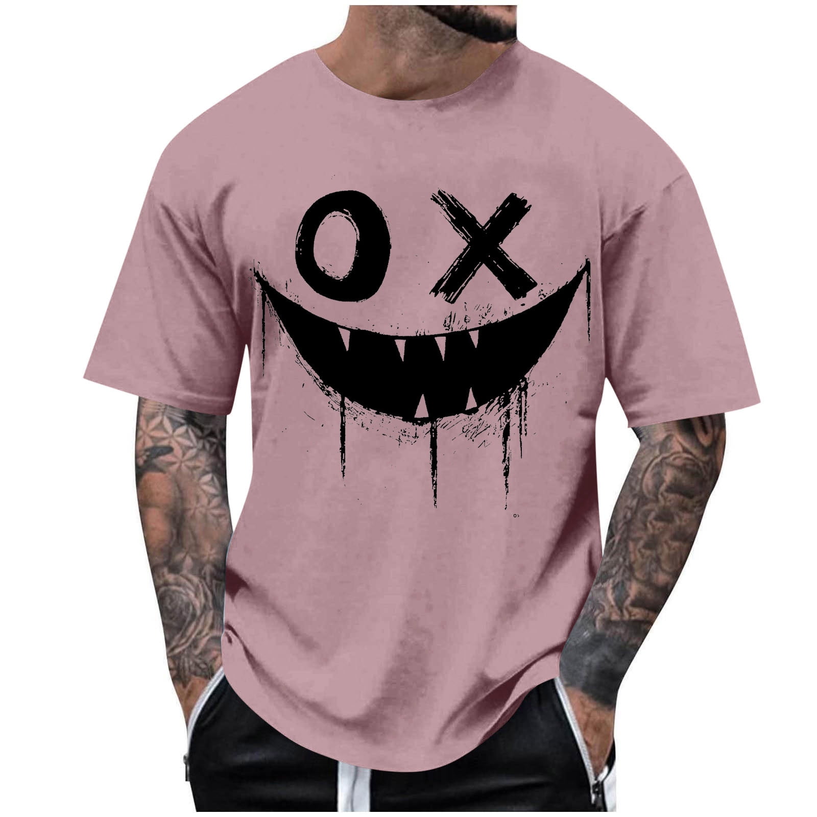 Dagegui Men's Smile Face Graphic T-Shirt Soft Comfy Crewneck Short ...