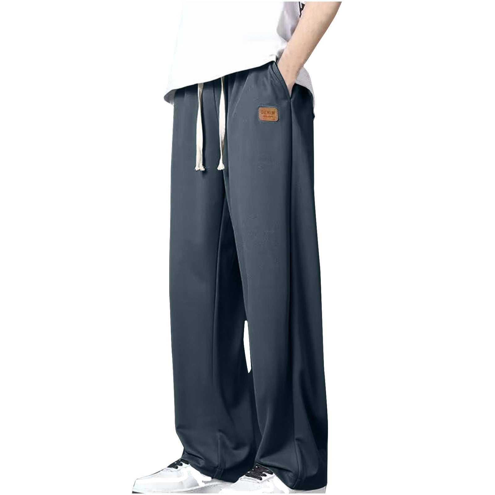 Dagegui Men's Summer Sweatpants Solid Elastic Waist Straight Leg Pants ...