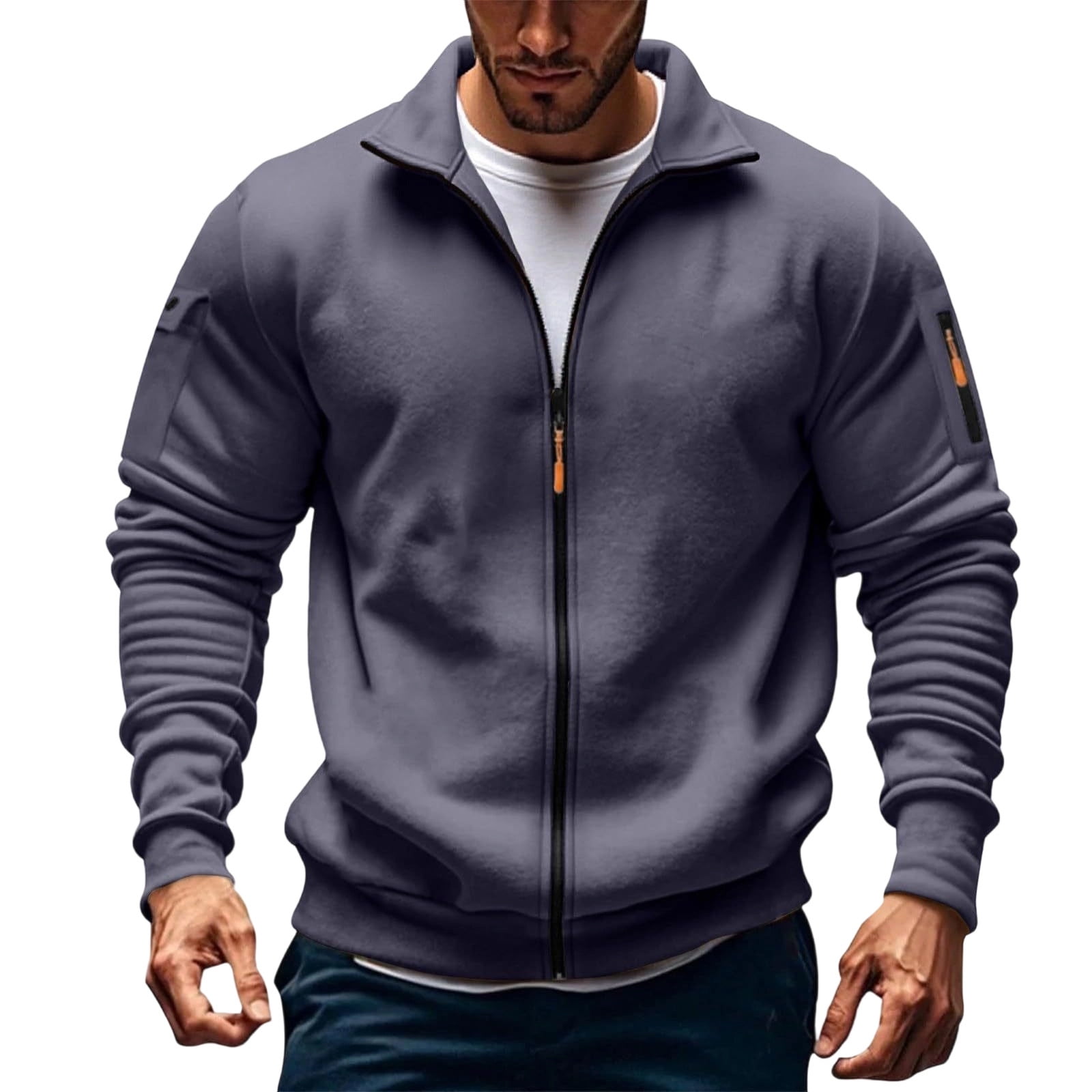 Dagegui Men's Sweatshirts Full Zip Stand Collar Jackets Solid Color ...
