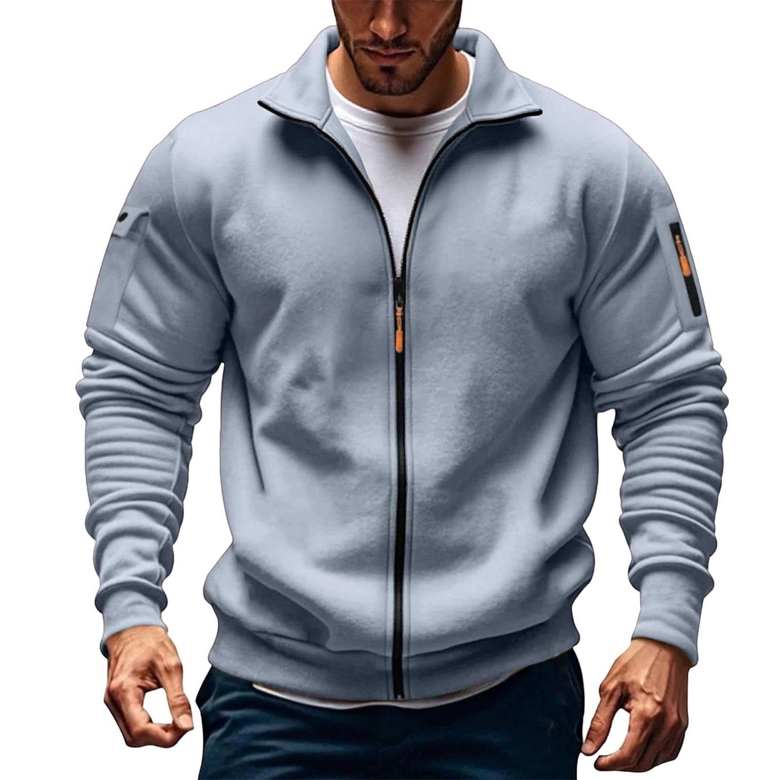 Dagegui Men's Sweatshirts Full Zip Stand Collar Jackets Solid Color ...