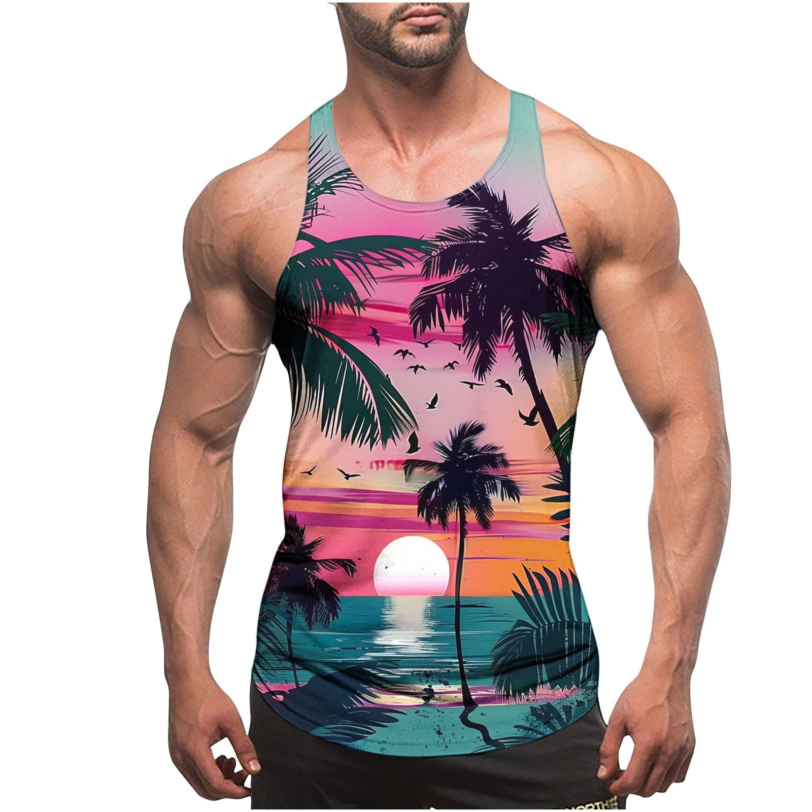 Dagegui Men's Tank Tops Sleeveless Racerback Crewneck Shirts Funny Hawaiian Tropical Print Beach ...