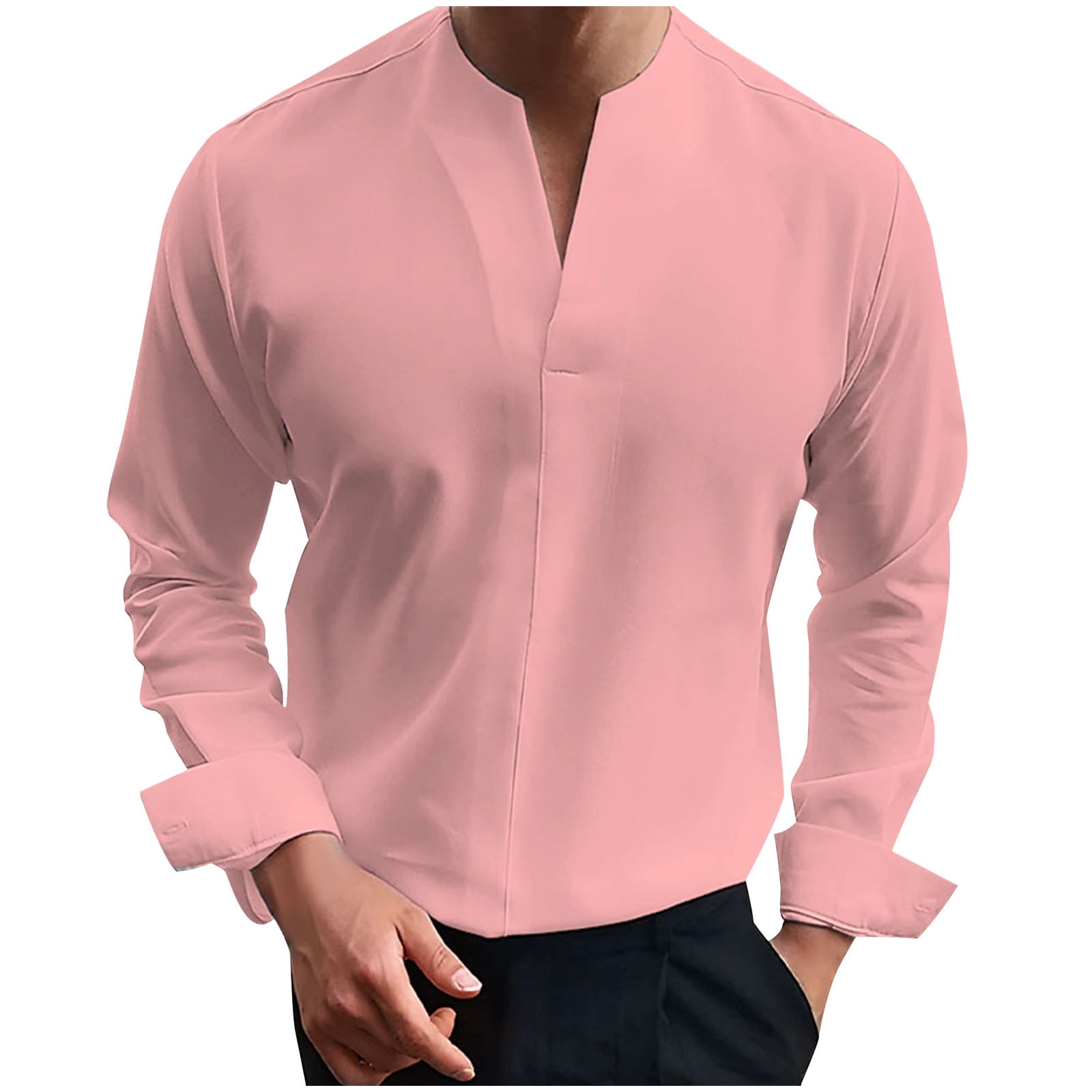 Dagegui Men's V Neck Long Sleeve Shirts Solid Formal Business Work Tops ...