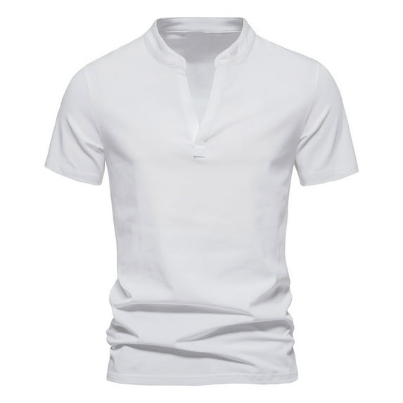Dagegui Men's V Neck Shirts Cotton White Short Sleeve Business Tops ...