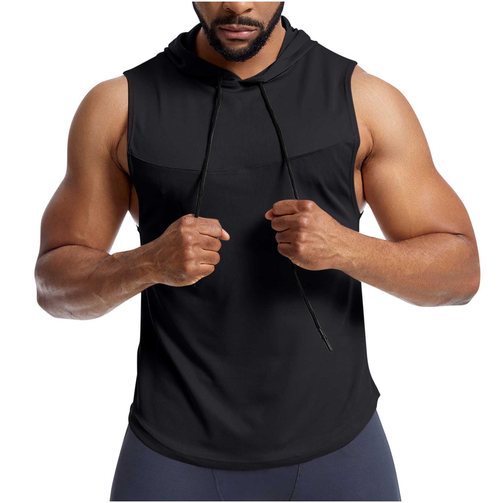 Dagegui Men's Workout Hooded Tank Tops Summer Fitness Training Hoodies Sleeveless Gym ...