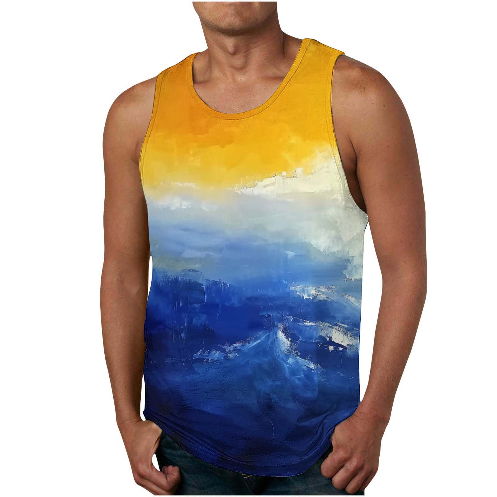 Dagegui Mens Beach Tank Tops Trendy 3D Print Sleeveless Crewneck ...